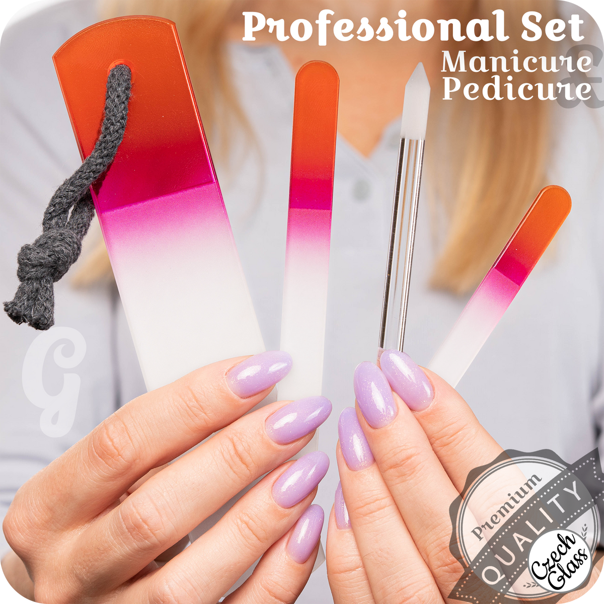 Genuine Czech Glass All-In-One Manicure and Pedicure Set - Orange ...